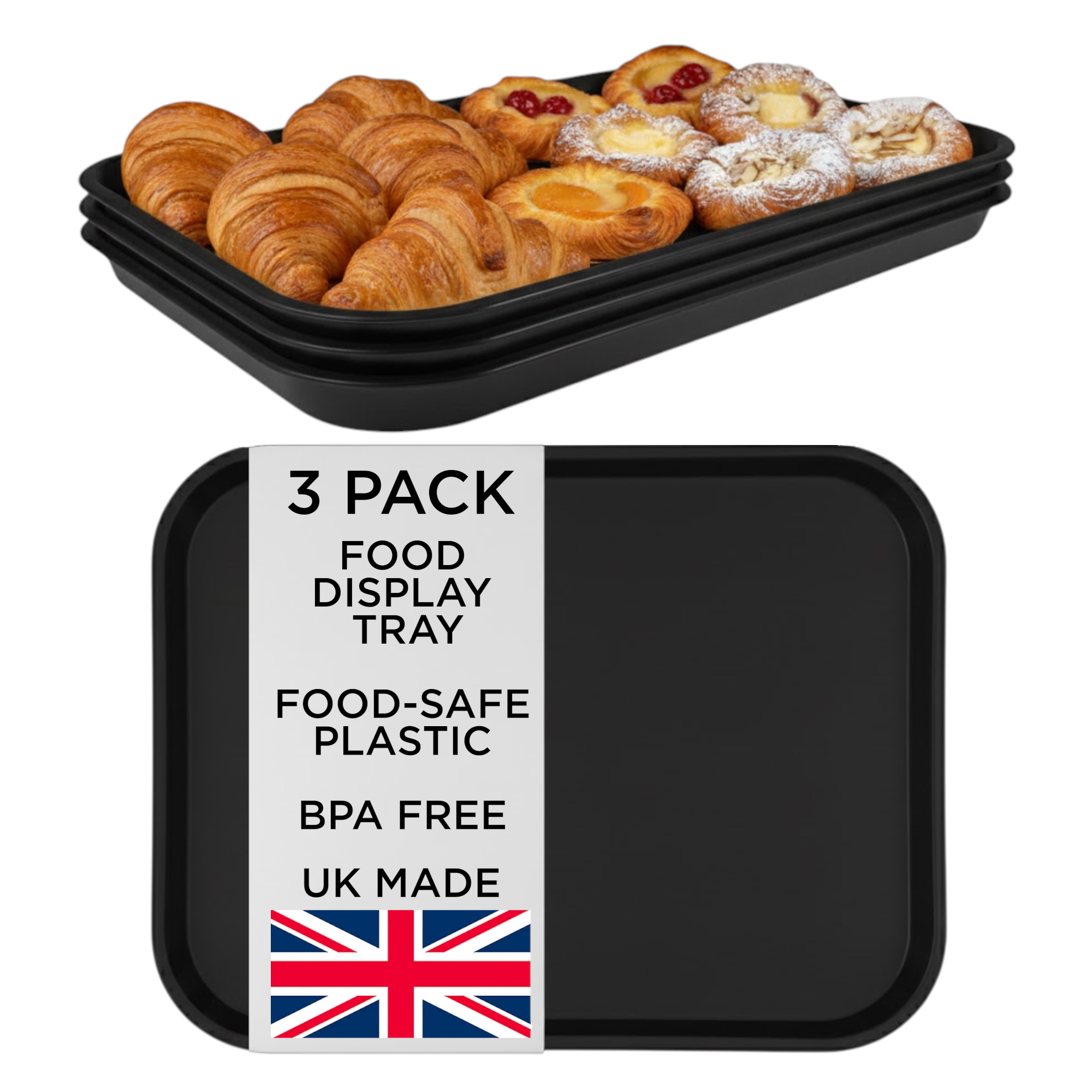 Black Food Display Trays 3 Pack | BPA-Free Commercial Trays | UK-Made ...
