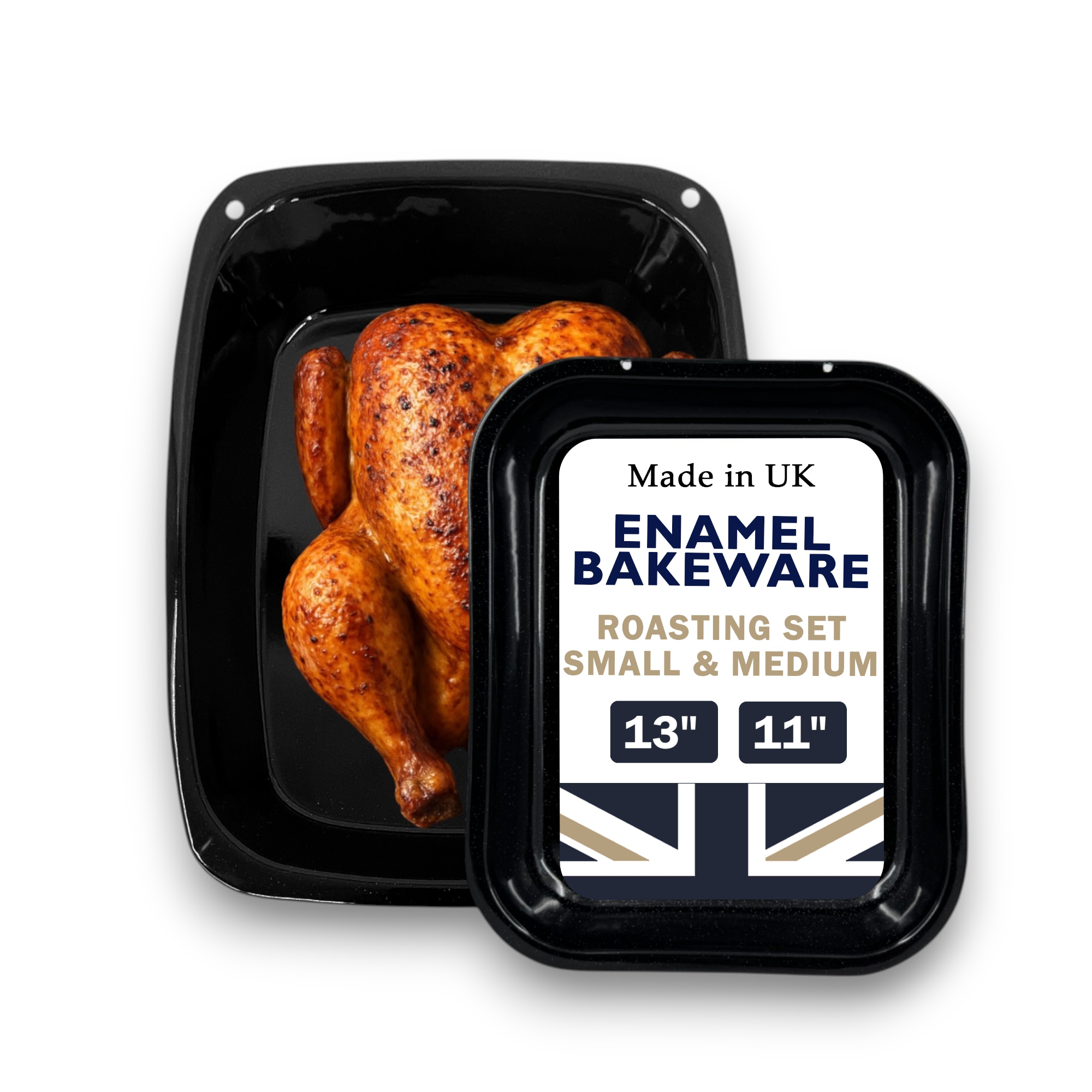 Enamel Roasting Tray Set 2-Piece | Made in UK Bakeware – Chabrias Ltd