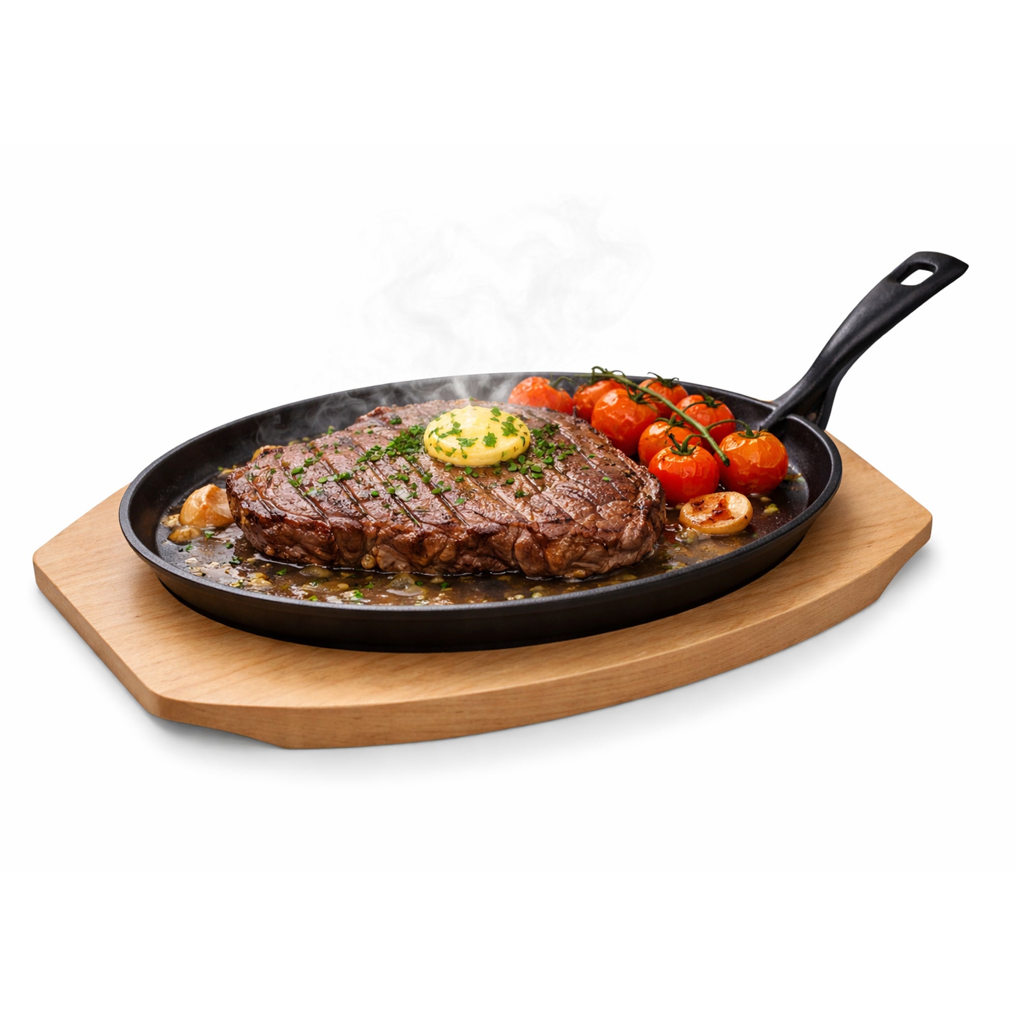 Sizzle Platter Cast Iron, Oval, with Light Wood Undertray & Handle ...